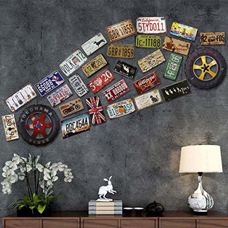 Car Pattern Retro Decoration Logo Metal Car Sign Painted as a Wall Bar ...