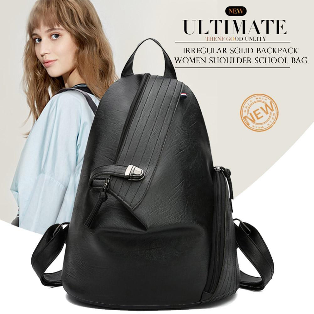 Buy Leather Irregular Solid Color Backpacks Women Travel Shoulder ...