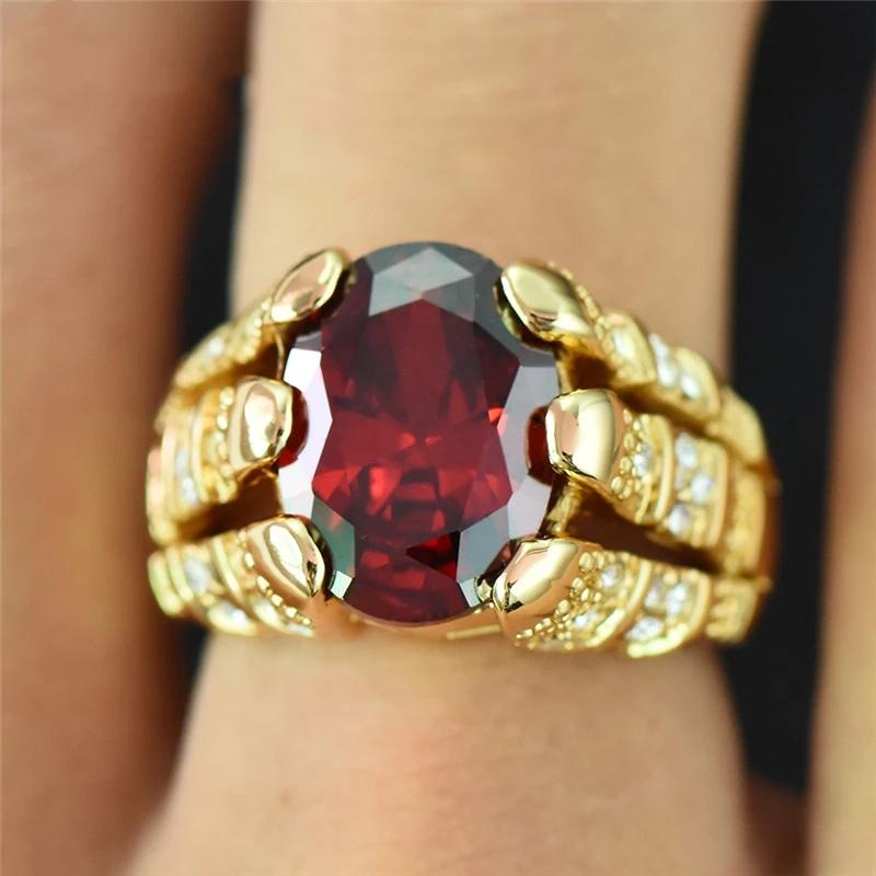Cheap Vintage Red CZ Ring for Women Men Luxury Gold Color Ring Party ...