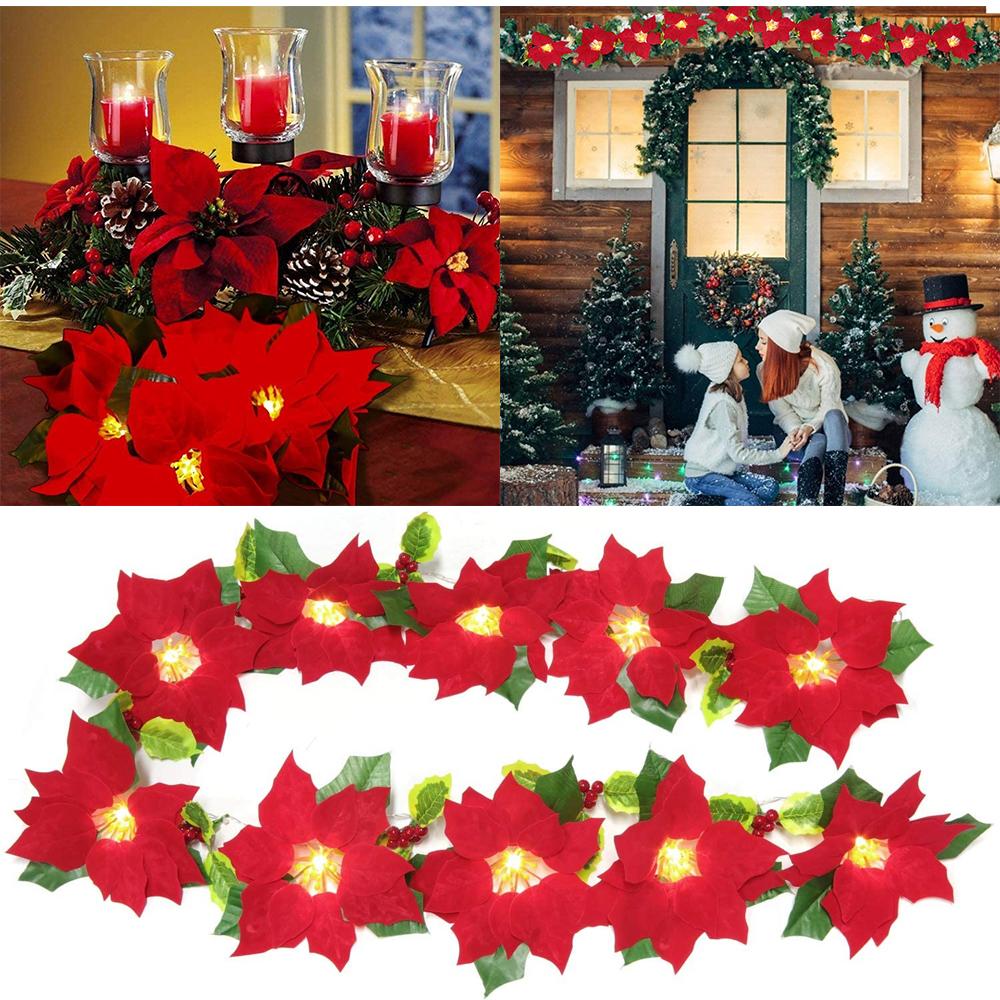 2*m Poinsettia Christmas Wreath Flowers String Light Xmas Wedding ...