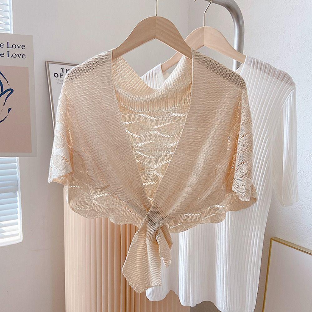 Solid Color Knitted Hollow Shawl Cross Blouse Shoulder Fake Collar ...