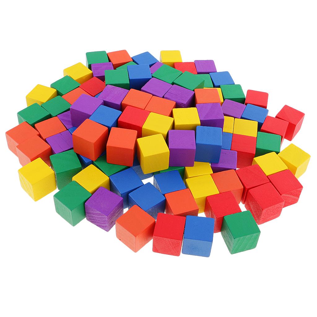 Cheap 100 Pieces Colorful Wood Square Blocks Cubes for Kids Creative ...