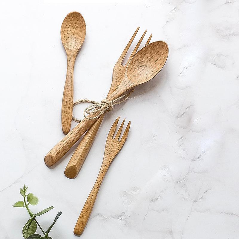 Buy 12Pc Natural Wooden Spoon and Fork Set Kitchen Cutlery Food Salad ...
