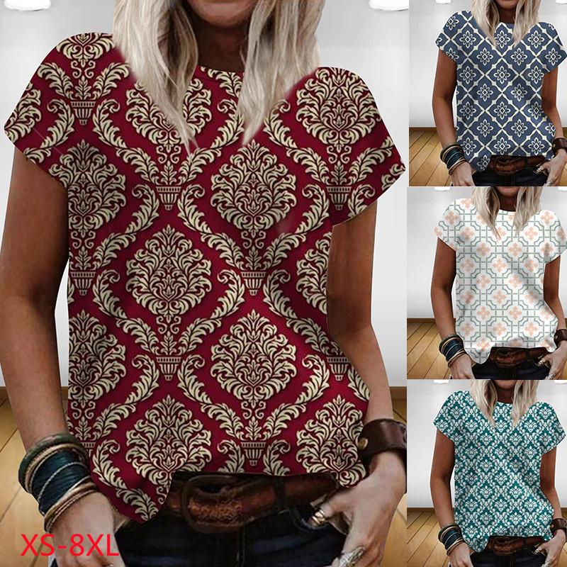 Cheap Women Clothes Lady Summer Loose Printing Tops Female Round Neck ...