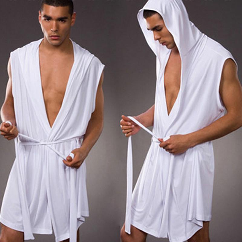 Buy Men's Sleeveless Ultra Thin Silk Hooded Bath Robe at affordable ...
