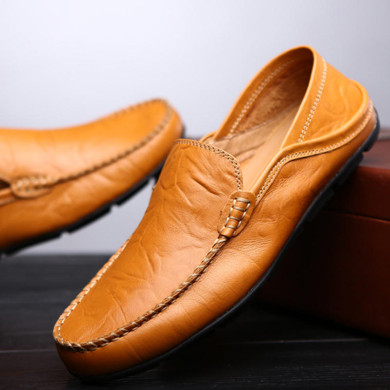 Buy Leather Casual Shoes Men Breathable Peas Shoes A Pedal Lazy Shoes ...