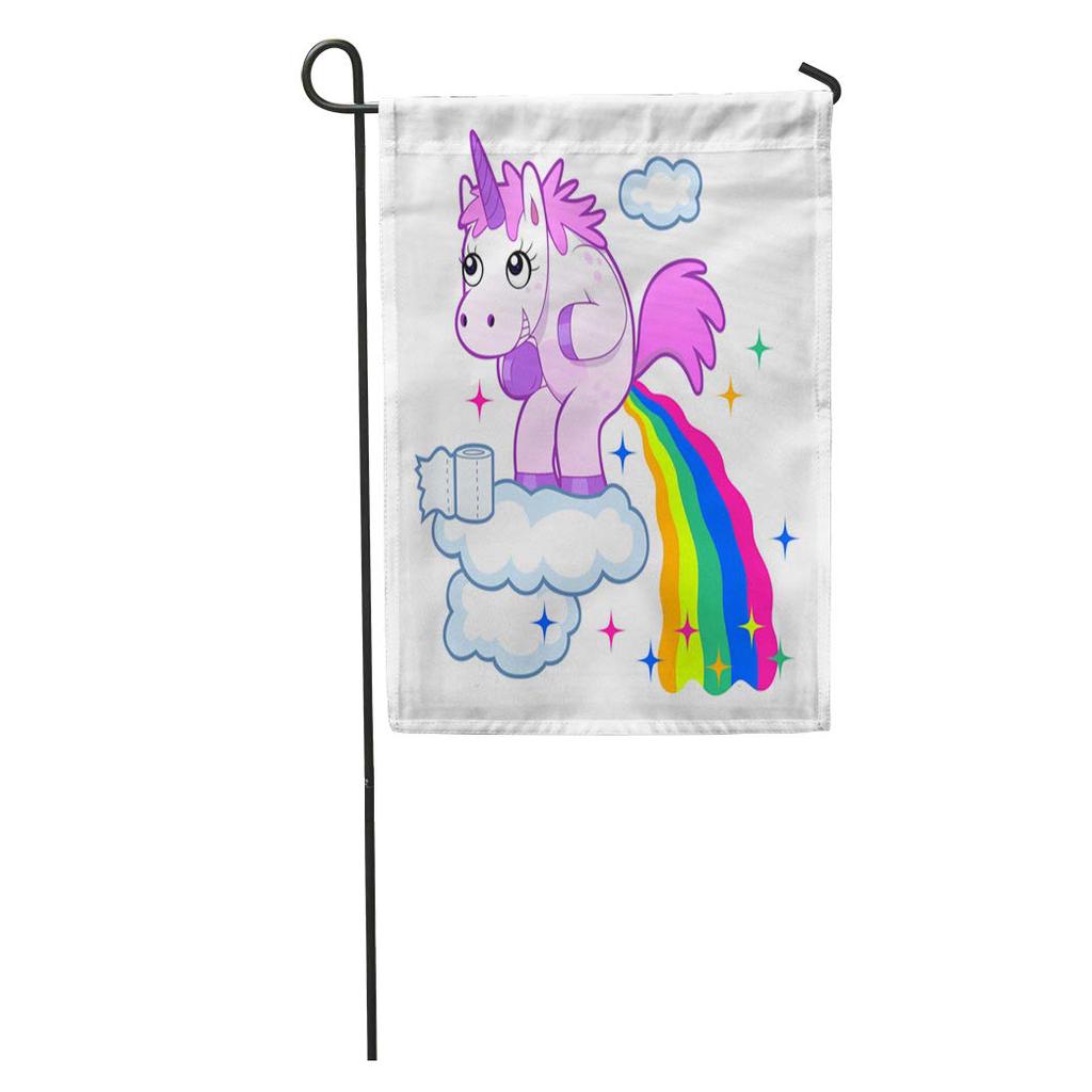 Pink Poop Smiling Unicorn Pooping Rainbow Sky Funny Cartoon Garden Flag ...