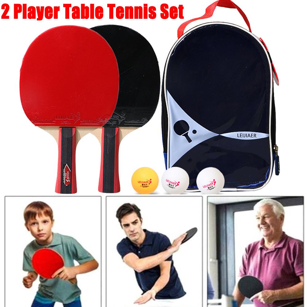 Buy Durable Long Handle 3 Balls Table Tennis Set 2 Player Paddle Set ...