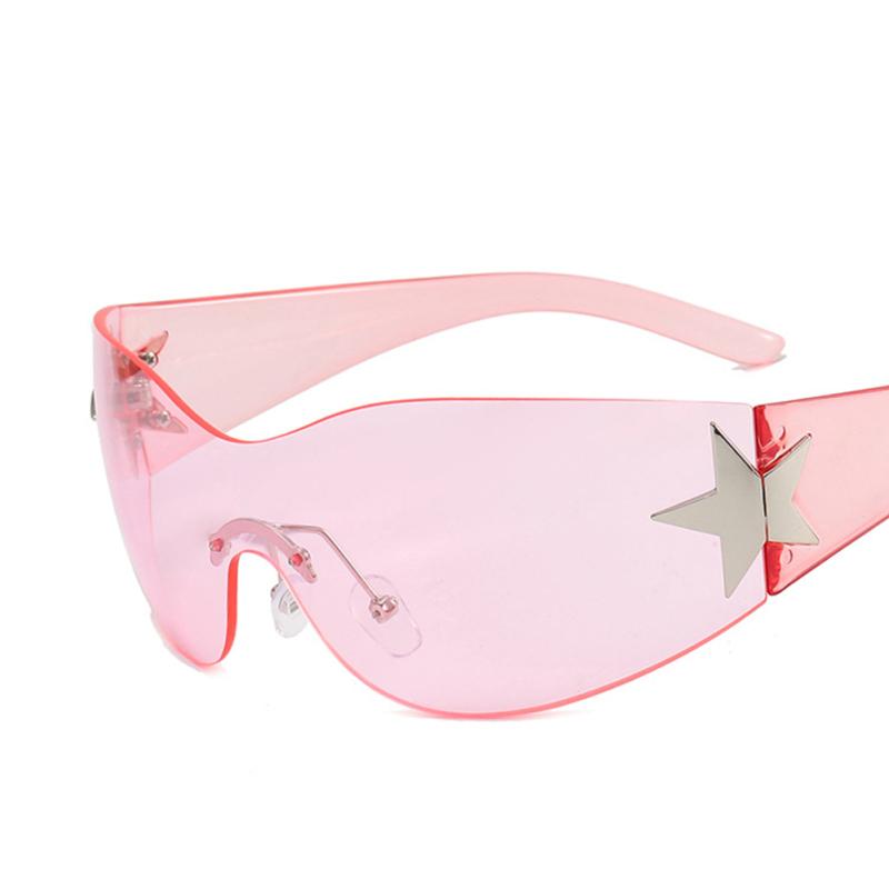 Cheap Trendy Frameless Pentagram Sunglasses One-piece Aviator Sunshade ...