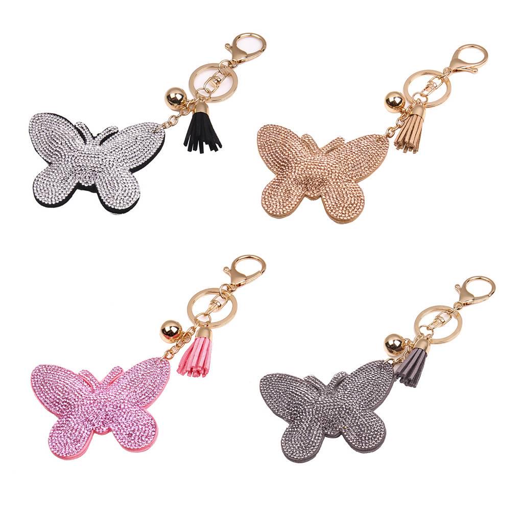 Buy Rhinestone Decor Butterfly Key Ring Handbag Wallet Pendant Keychain ...