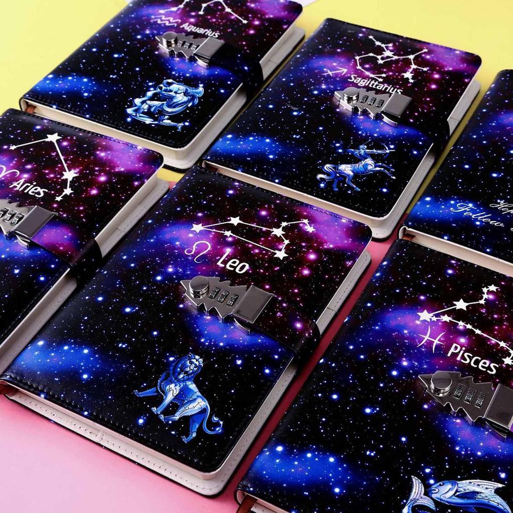 Buy A5 Starry Lock Leather Digital Password Notebook Locking Diary ...