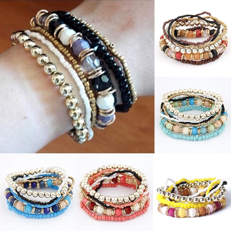 Buy Women Fashion Bohemian Multilayer Beads Bracelet Stretch Ethnic ...