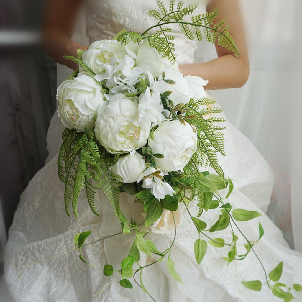 Wedding Flowers Peony Pearl Bride Bouquet Bridesmaid Girl Flower Wand ...