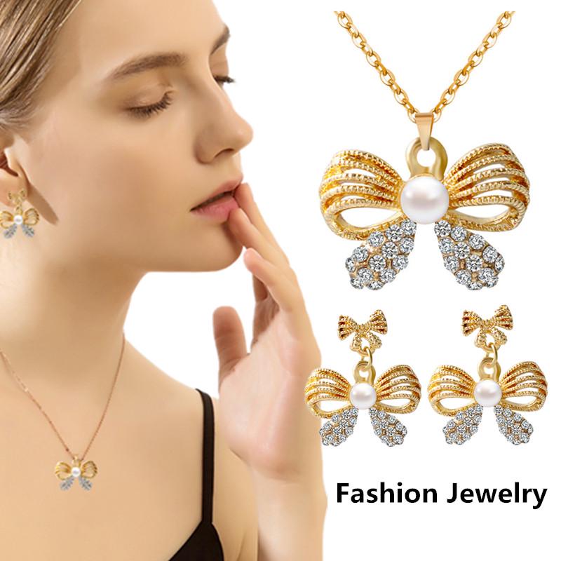 Buy 3Pcs/Set Fashion Lady Gift For Girl Women Gold Link Chain Crystal ...