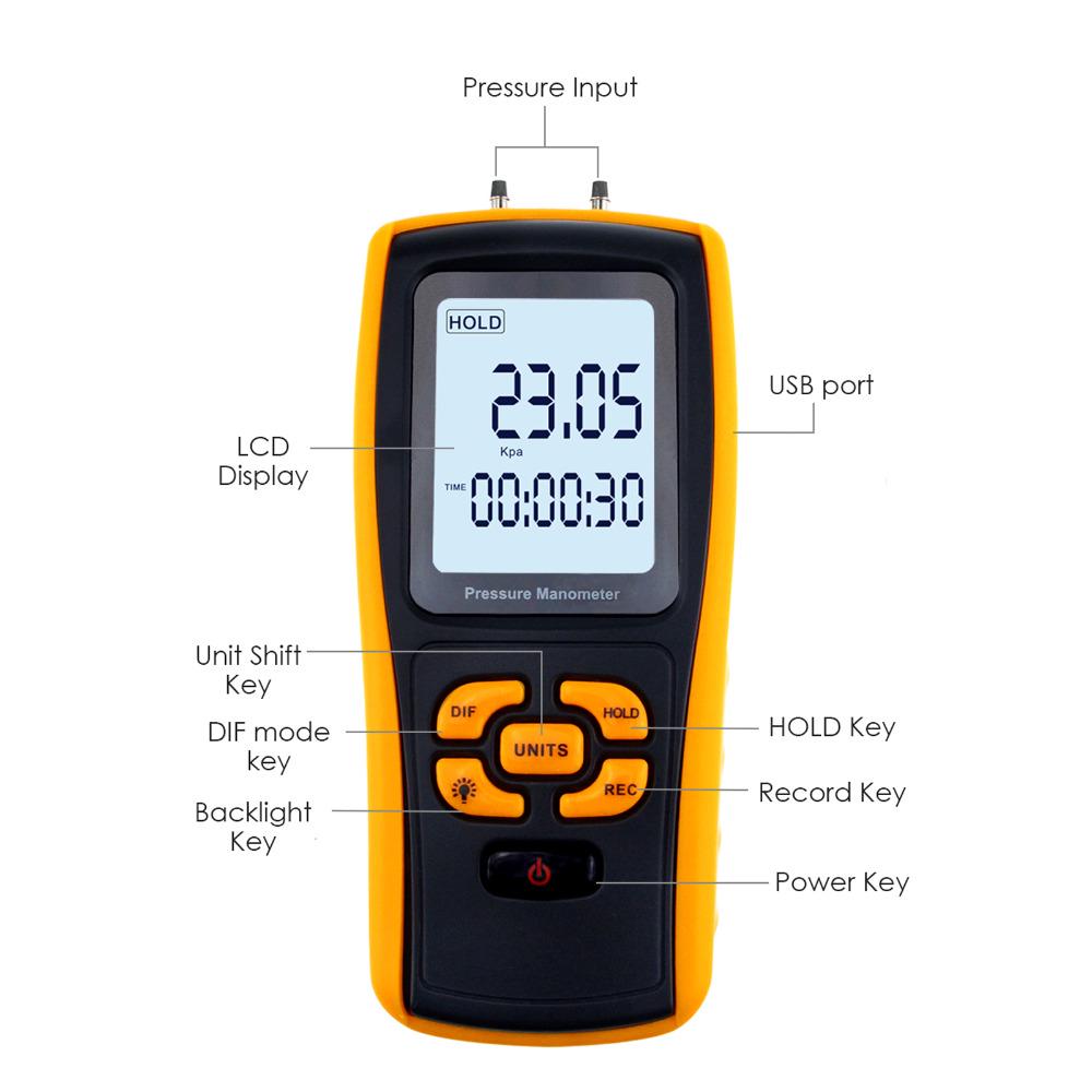 Buy Digital Manometer with USB Interface, Differential Pressure Gauge ...