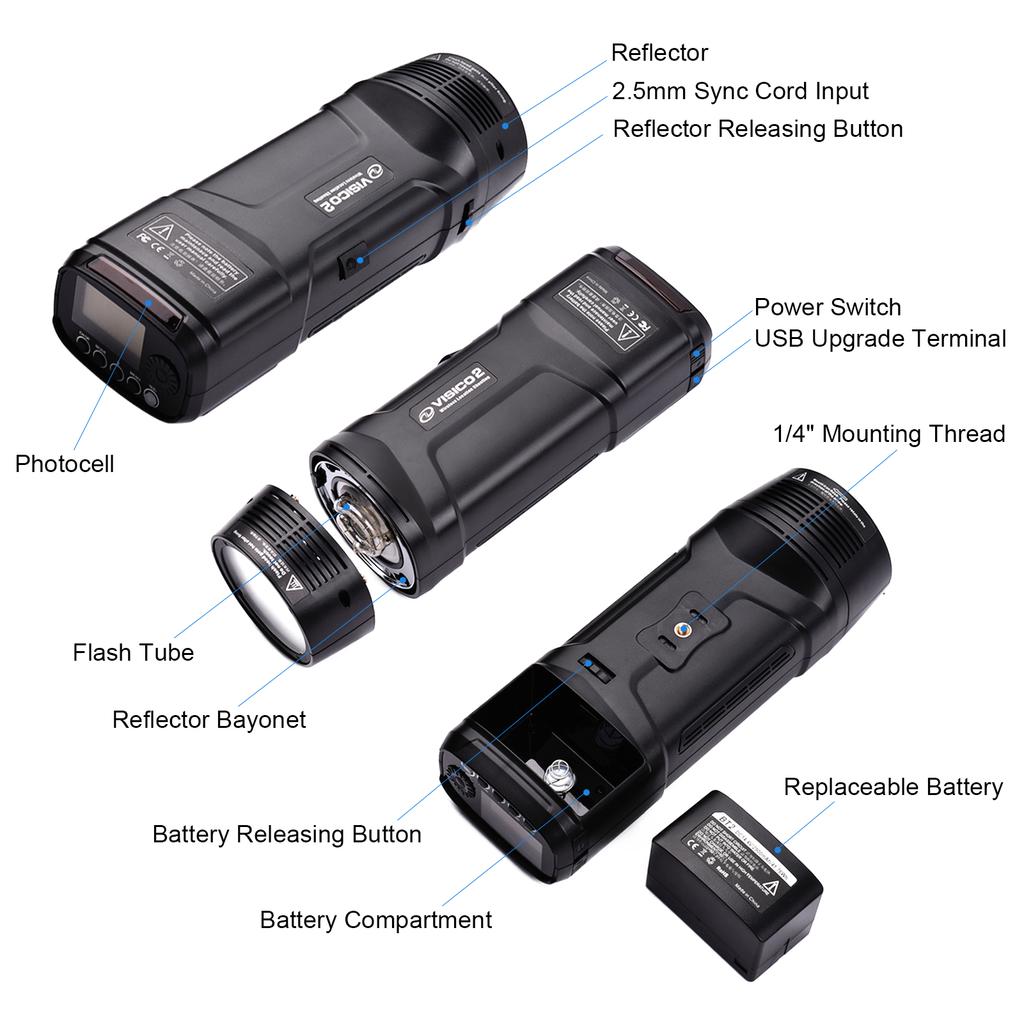 Buy VISICO V2 Portable ITTL Studio Portrait Flash Light Photography ...