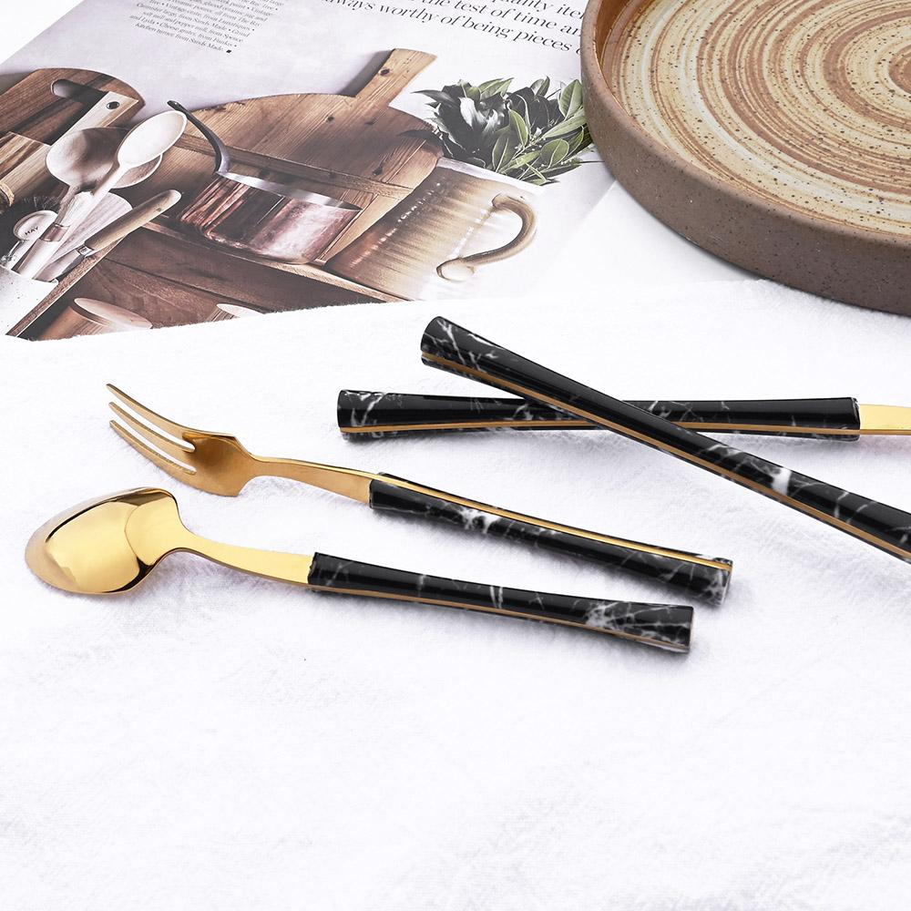 Cheap 6/24pcs Gold Marble Texture Handle Cutlery Set Kitchen Stainless ...