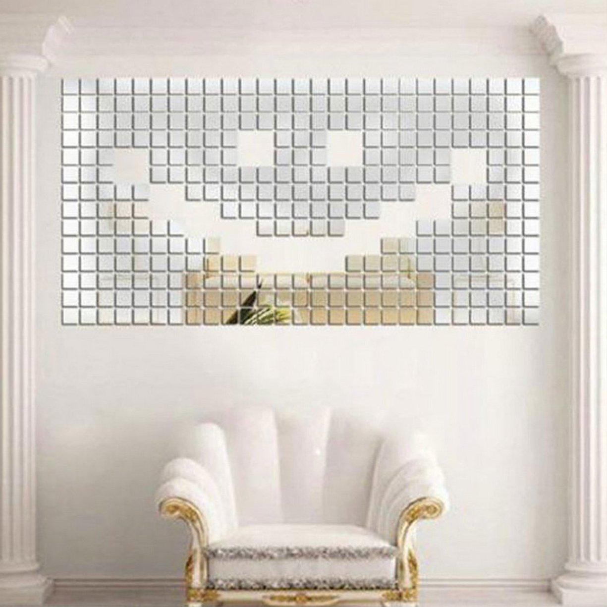 100 Piece Mirror Tile Wall Sticker 3D Decal Mosaic Room Decor Stick On ...