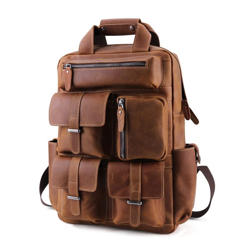 Travel Backpack Men Genuine Leather High Capacity Crazy Horse Vintage ...