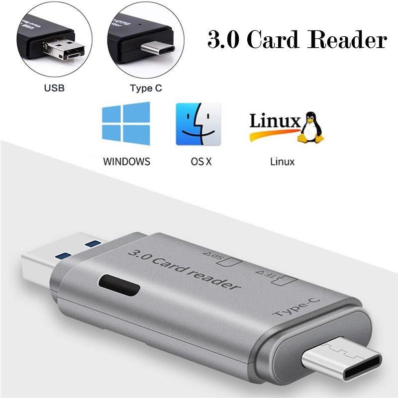 Portable Mini Design Card Reader USB 3.0 Type C TF SD Card Reader uygun ...