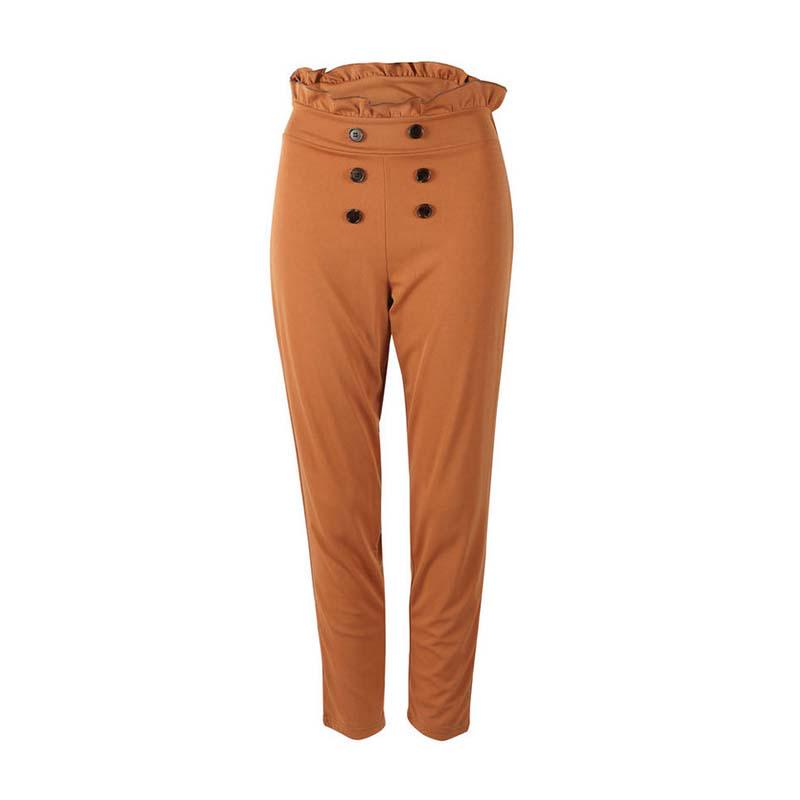 Buy Women Button Pants Floral Pattern Solid Color Skinny Trousers ...