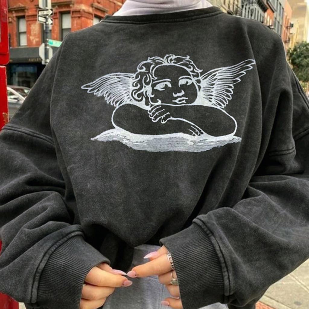 Buy Fashion Women Sweater Angel Print Long-sleeved Sweater Street Style ...