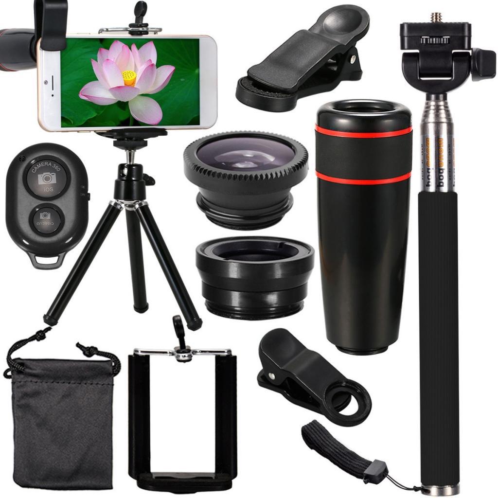 3 In 1 Camera Lens + Tripod Selfie Stick Remote Control 8x Telescope ...