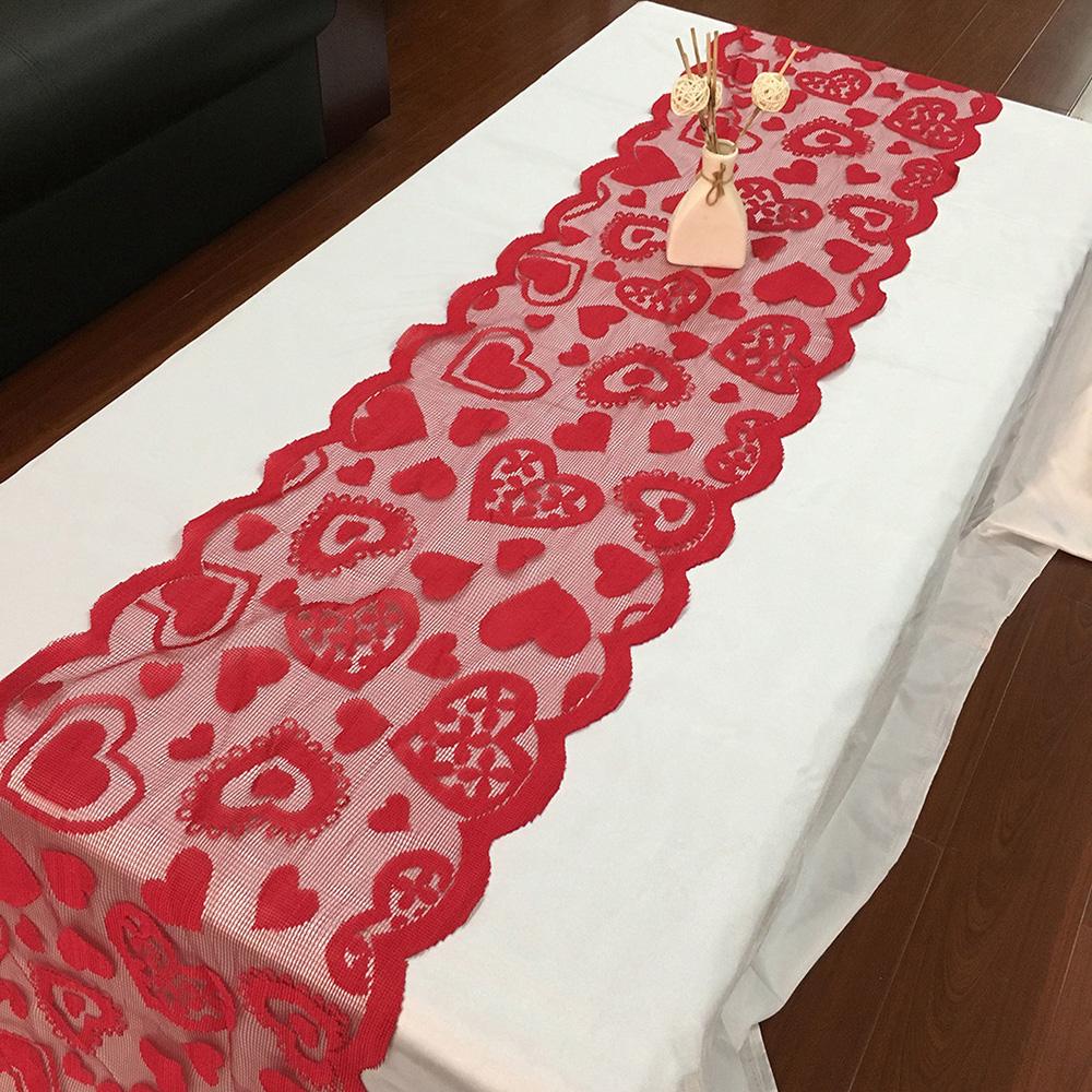 Christmas Lace Table Runner Love Heart For Party Decoration Red 183cm x ...