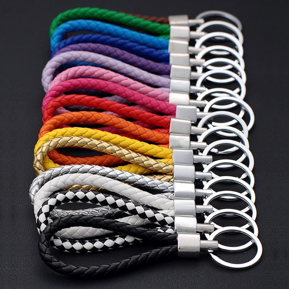 Buy Handmade Leather Rope Woven Keychain Metal Key Rings Key Chains Men ...