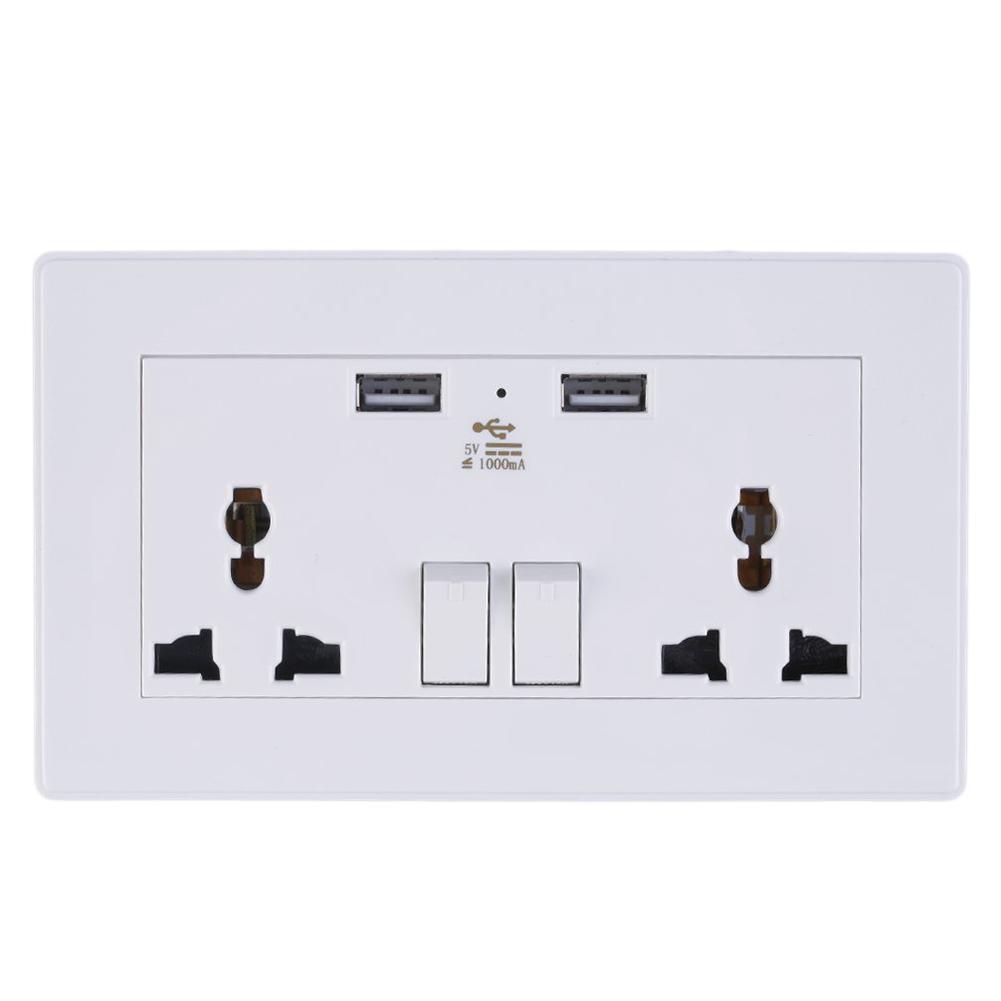 Buy 2 Gang 1000mA Wall Socket Dual USB Port Outlets Plate Panel ...