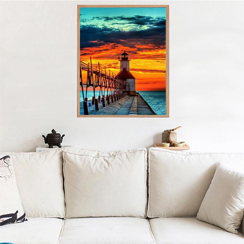 5D DIY Lighthouse Full Round Dill Diamond Dots Cross Stitch Crafts ...