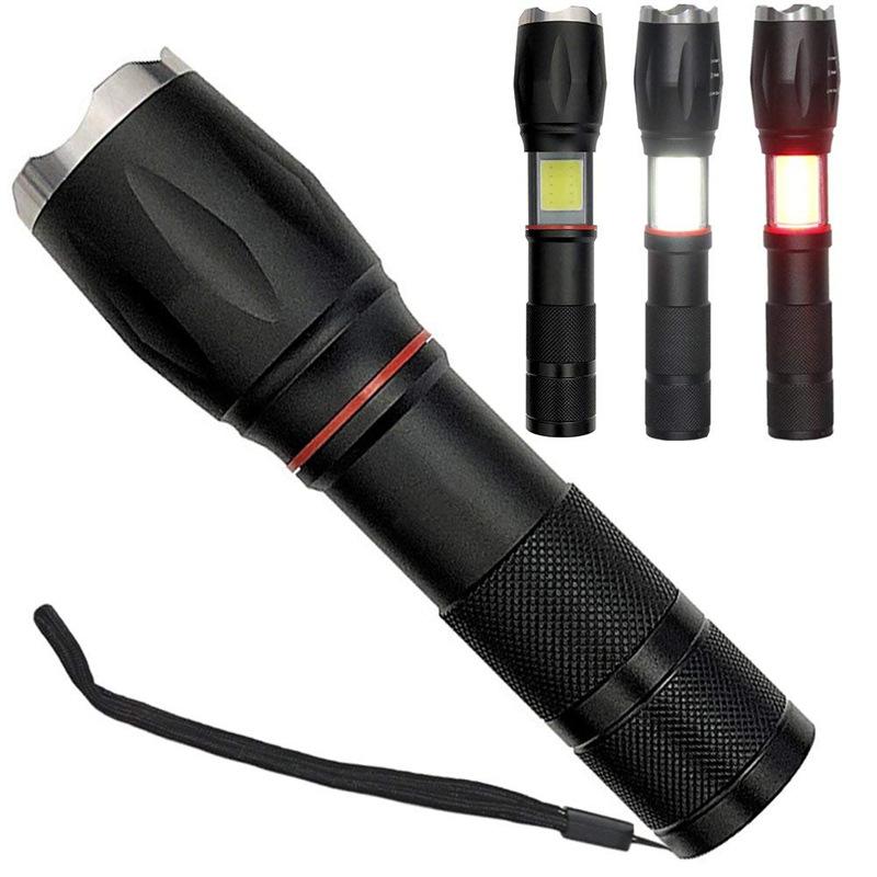 Buy T6+COB LED Flashlight Strong Light Waterproof Flashlight Telescopic ...