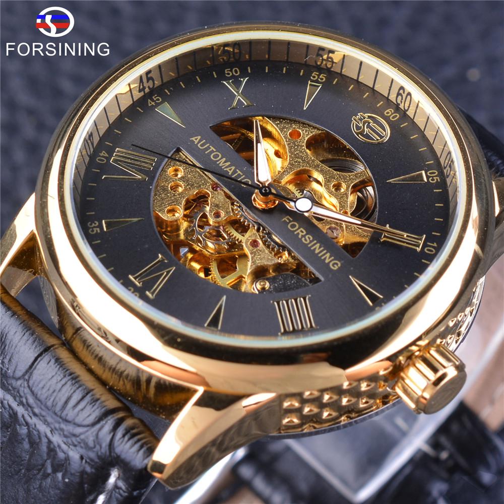 Buy Forsining Unique Bezel Design Skeleton Watch Genuine Leather Men ...