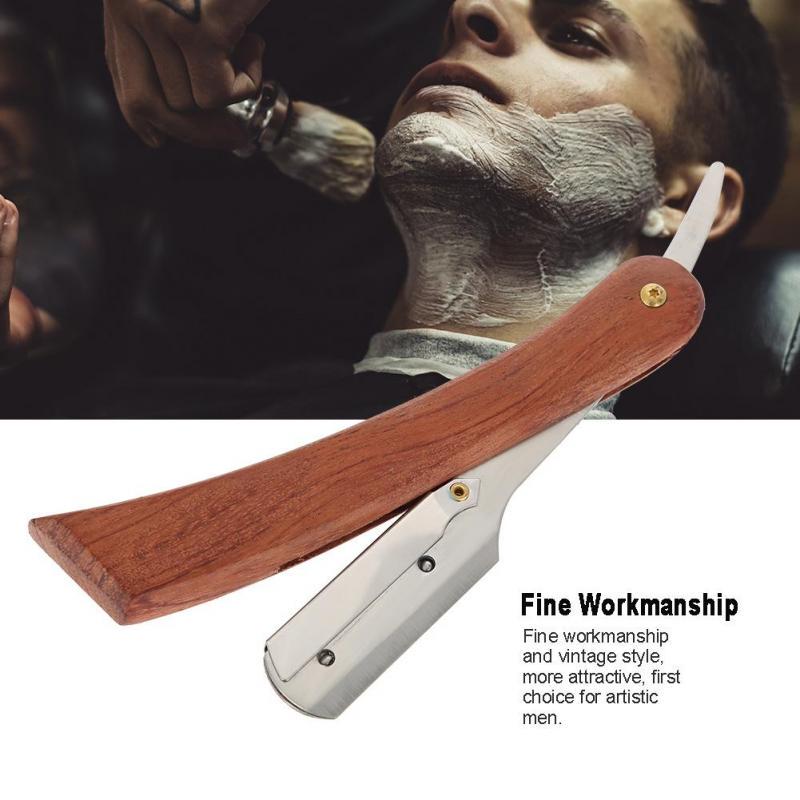 Buy Classic Wood Grain Barber Shaver Straight Edge Razor Folding ...