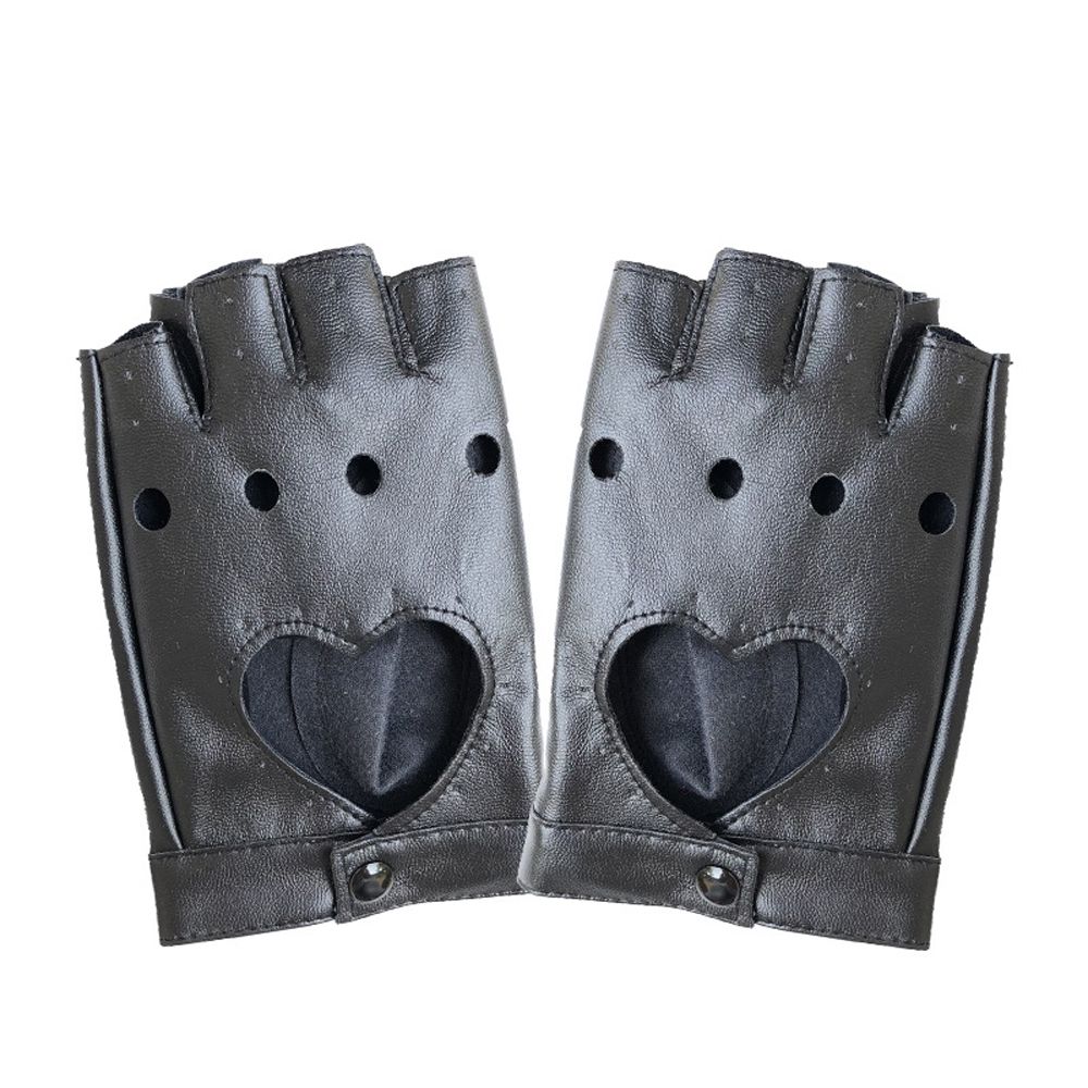 Buy Black White Punk Hollow Heart Korean Anime Mittens PU Leather Women ...