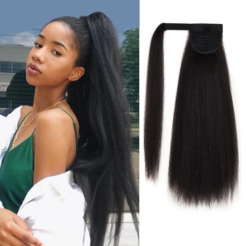 Buy 22 Inch Long Afro Kinky Yaki Straight Ponytail Synthetic Hair ...