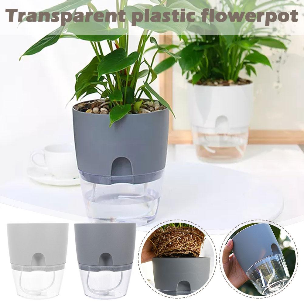Satın alın Plant Pot Self Watering Transparent Double Layer Plastic Pot ...