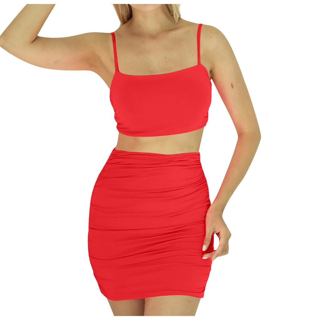 Buy GW Women Fashion Solid Strap Sleeveless Midriff-baring Fold Slim ...