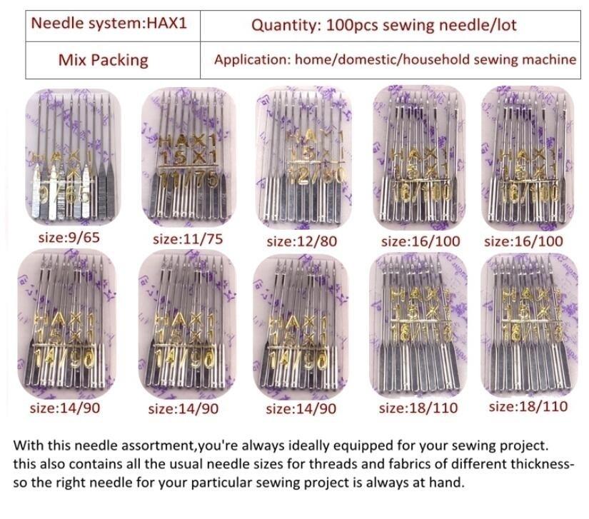 Buy 100pcs/set Sewing Needles Universal 15x1 130x705H Mixed Kit Packing ...