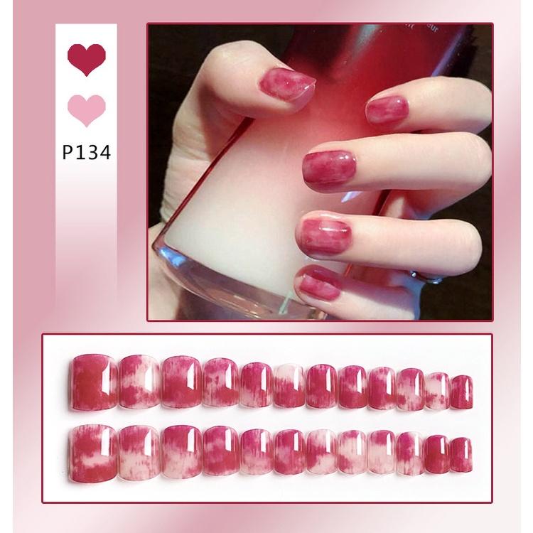 Cheap Fake Nails Reusable with Designs Set French Artificial Pink ...