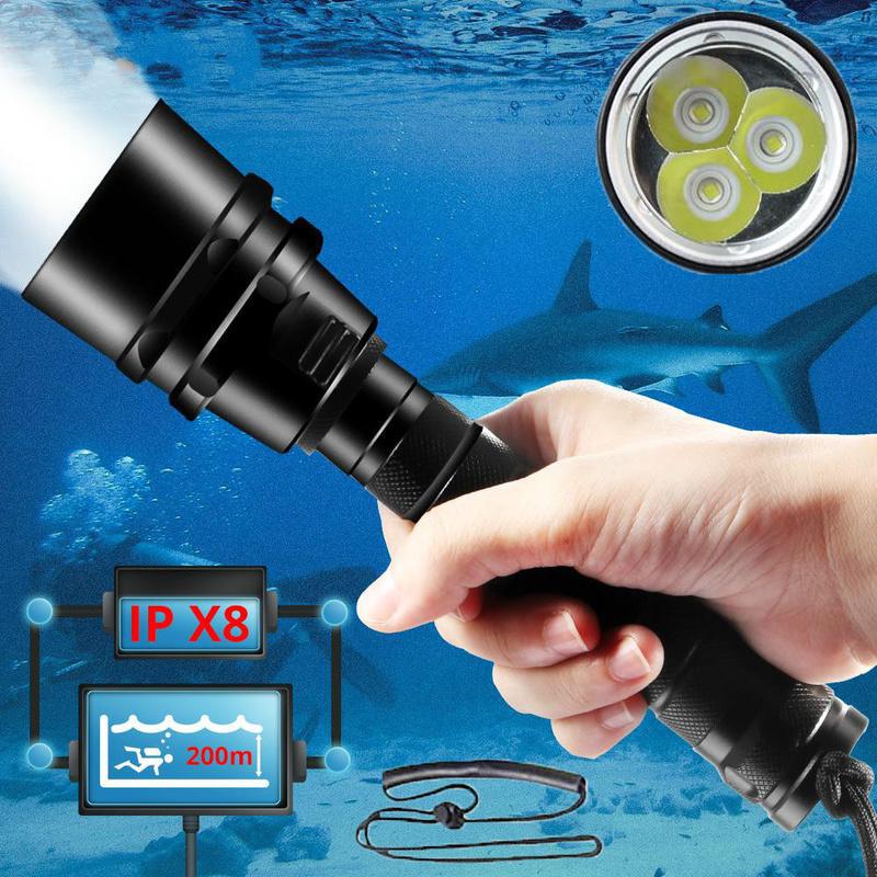 Buy Diving Flashlight 3*T6 Portable Scuba Dive Torch 200M Underwater ...