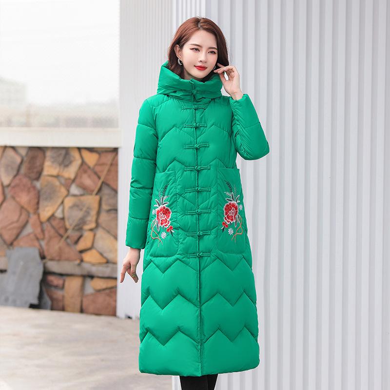 Buy Ethnic Style Cotton Winter Long Embroidered Buckle Hooded Jacket ...