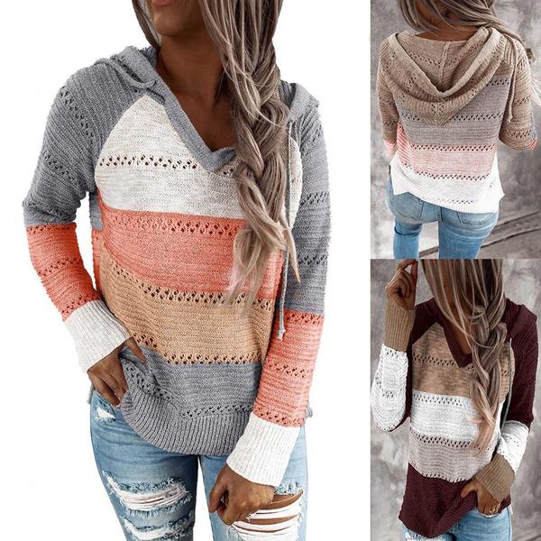 Femei Moda Patchwork toamna iarna pulover cald cu maneca lunga ...