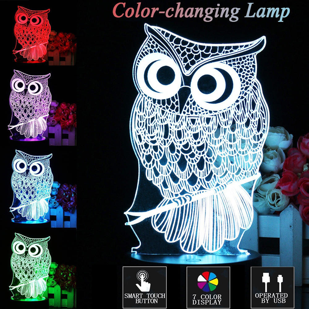 Buy 3D Owl Shape LED USB Touch Animal Night Lights Colorful Flashing ...