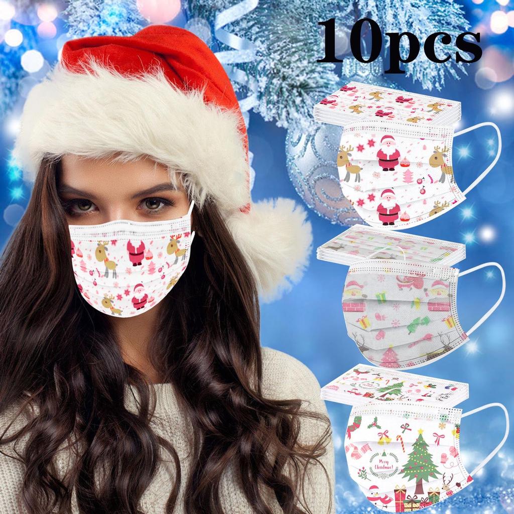 Buy Cute -NEW 10pc Christmas Print Christmas Masks for Protection Face ...