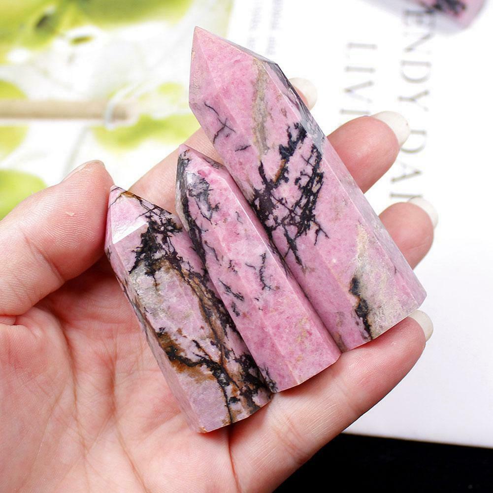 1pc Natural Rhodonite Crystal Point Healing Tower Quartz Wand Reiki ...