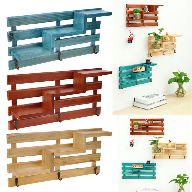 Buy Wood Wall Mounted Shelf Holder Storage Rack Organizer Hanging Home ...