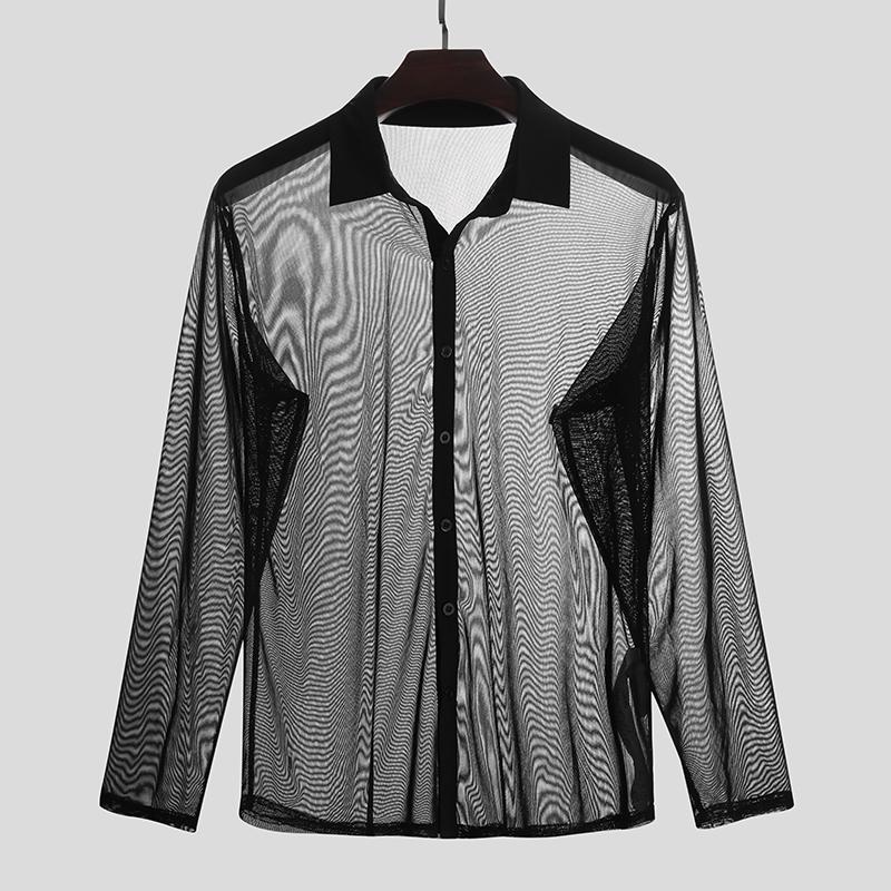 Buy INCERUN Mens Undershirt Mesh Shirt Men See Through Sheer Long ...