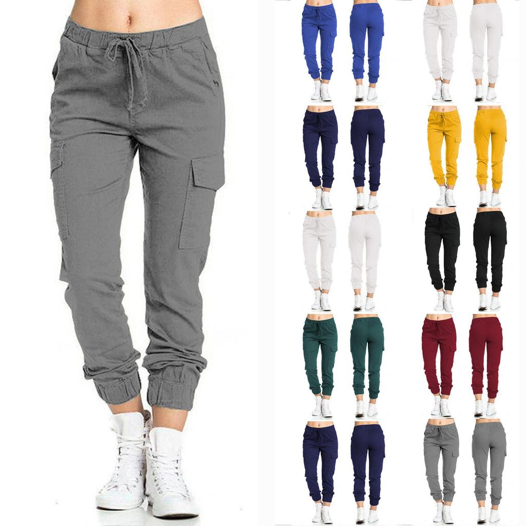 Cheap Women's Solid Color Casual Elastic Waist String Side Pocket ...