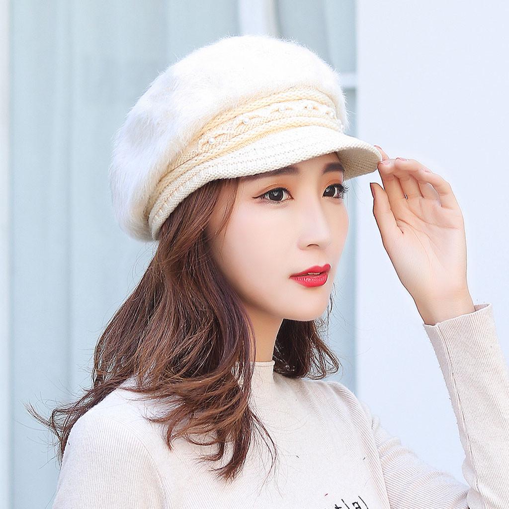 Buy Fashion Women's Warm Solid Thicken Soft Wool Hat Knit Windproof Cap ...